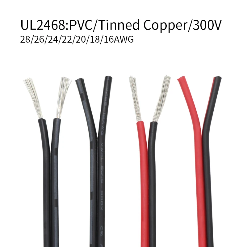 5m/10m/20m UL2468 2 Pins Electrical Wire Tinned Copper Insulated PVC Extension LED Strip Cable ...