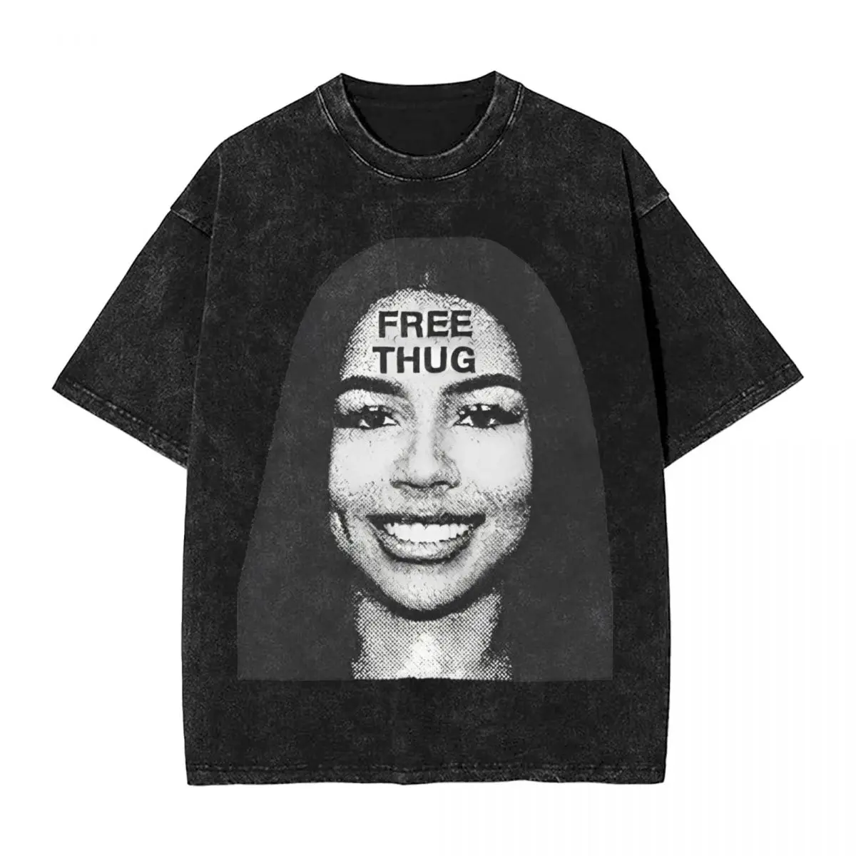 Rapper-Youngs-Free-Thug-Smile-Washed-T-Shirt-Streetwear-Hip-Hop-Retro-T ...
