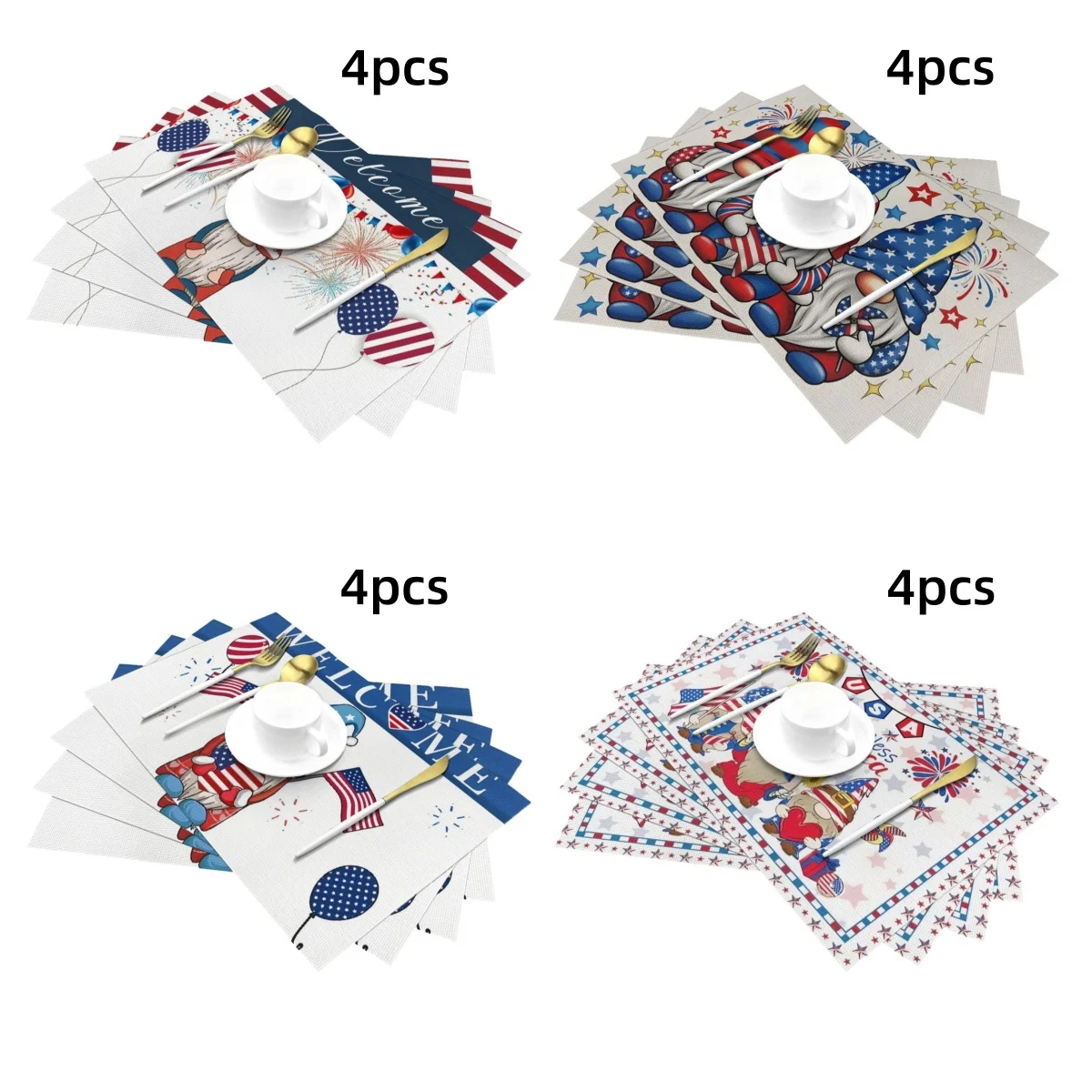 4pcs-Dwarf-firework-balloons-US-flag-July-4-Memorial-Day-place-mats ...