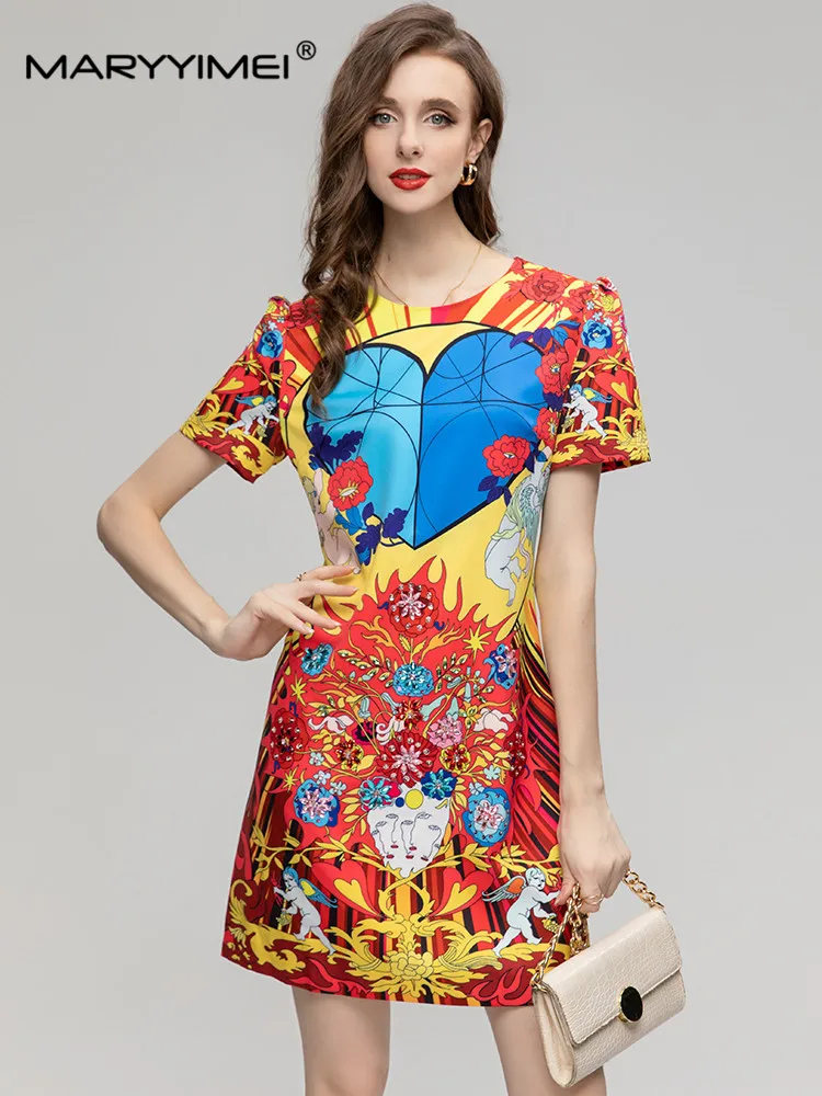 MARYYIMEI-Summer-Fashion-Designer-Women-s-dress-Short-sleeved-Floral ...