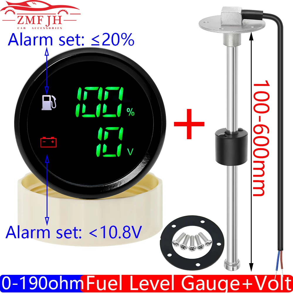 Customized-2-In-1-Dual-52mm-Fuel-Level-Gauge-Voltmeter-with-Alarm-Light ...