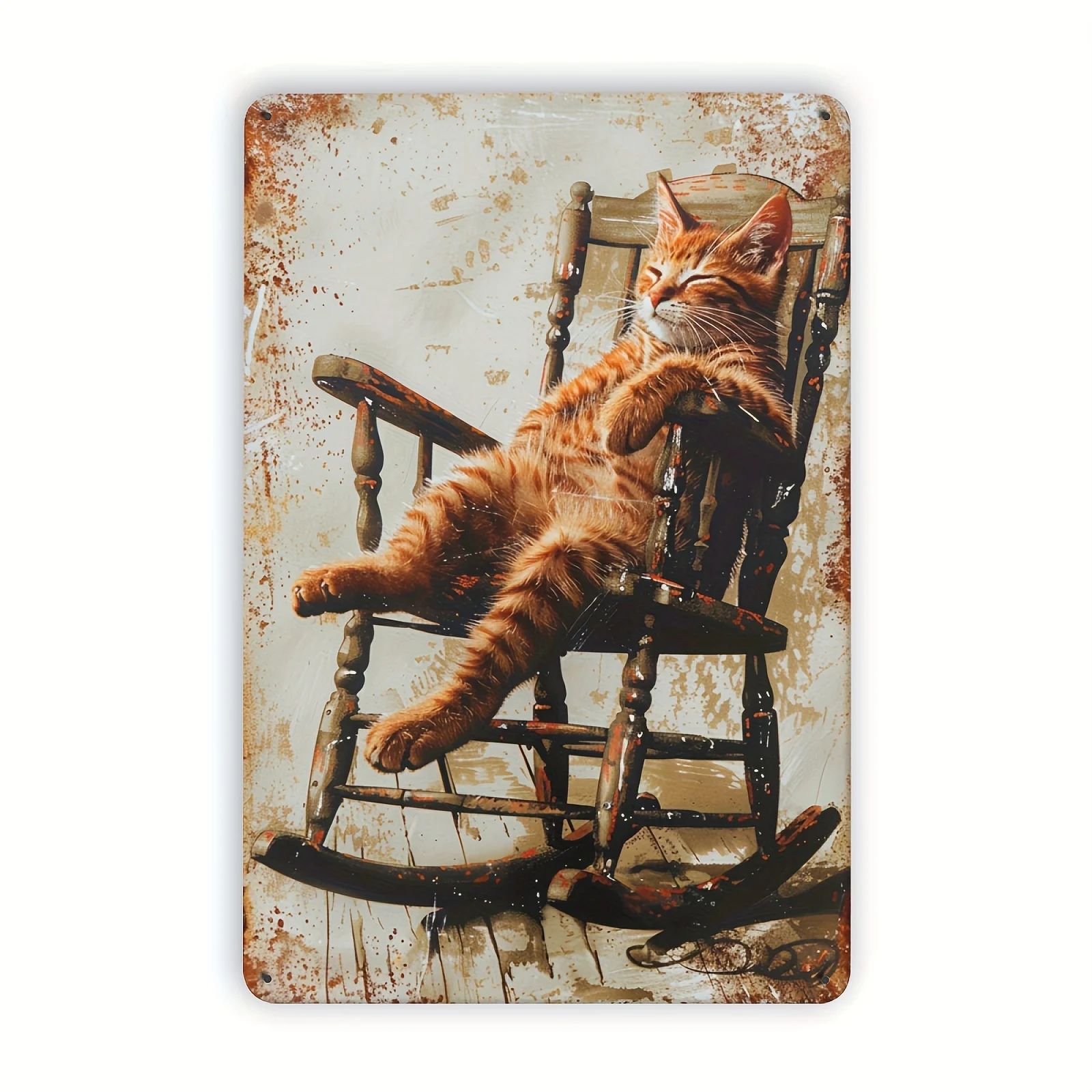 Whimsy Feline Metal Wall Art, Rustic Iron Lazy Cat on Rocking Chair Tin ...