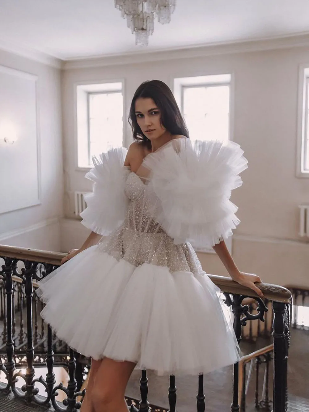 Sexy-Puffy-Sexy-Prom-Dresses-Illusion-Beading-Short-Sleeve-Sequins ...