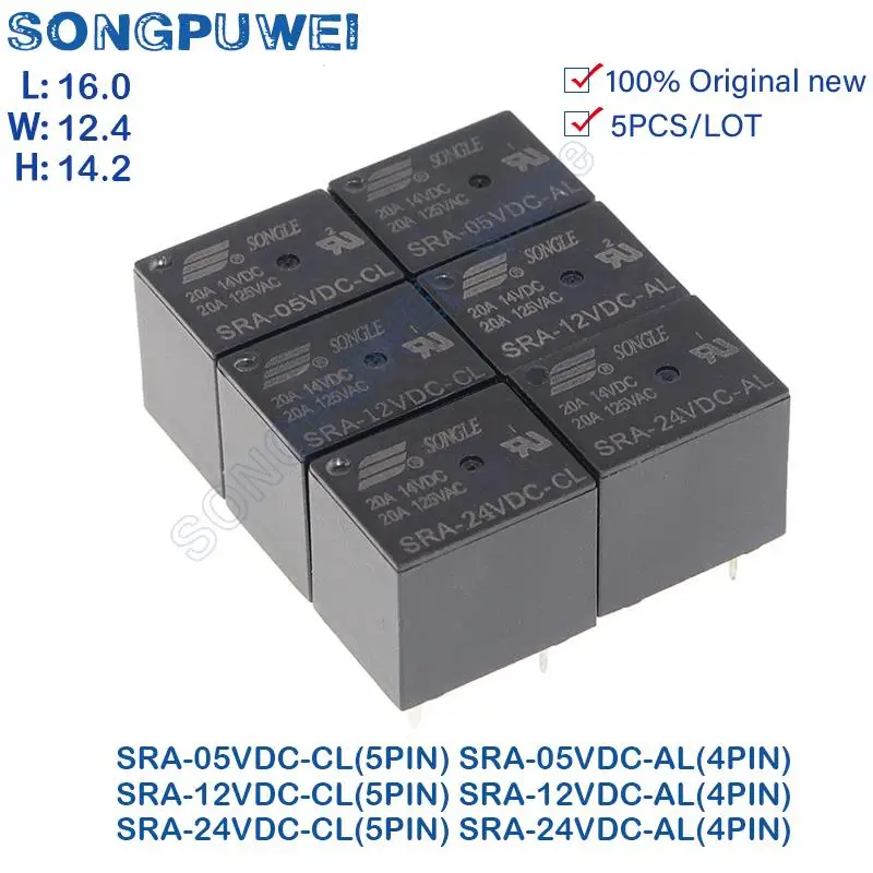 5Pcs Power Relay SRA -05VDC 12VDC 24VDC -AL -CL SRA-05VDC-CL SRA-24VDC ...