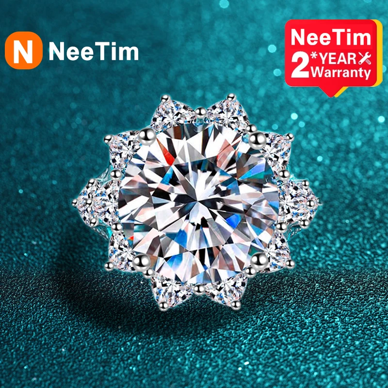 NeeTim D Color 10 Carat Moissanite Ring S925 Sterling Silver with 18K White Gold Band For Women ...