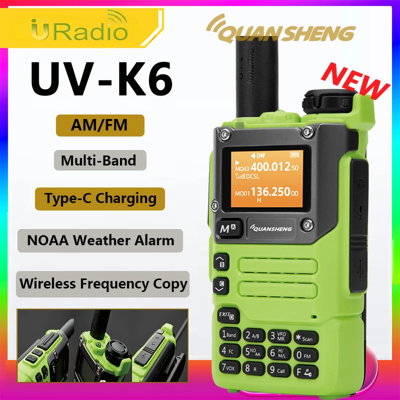 Quansheng-UV-K6-Walkie-Talkie-Green-5W-50-600MHz-Full-Band-Receiving-TypeC-Charging-Scrambler ...
