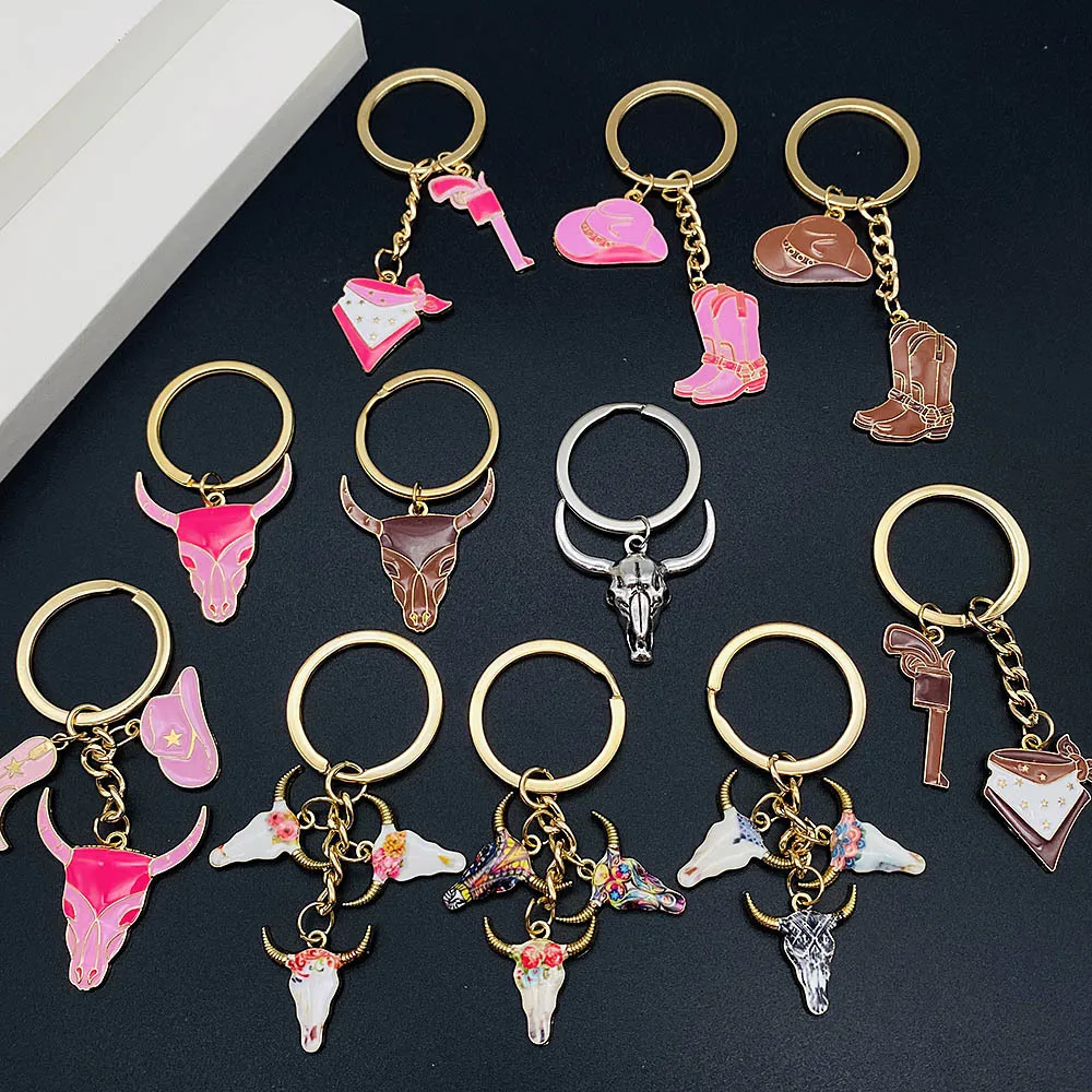 New-Western-Cowboy-Style-Keychain-Pink-Cowgirls-Cowhead-Hat-Boots ...