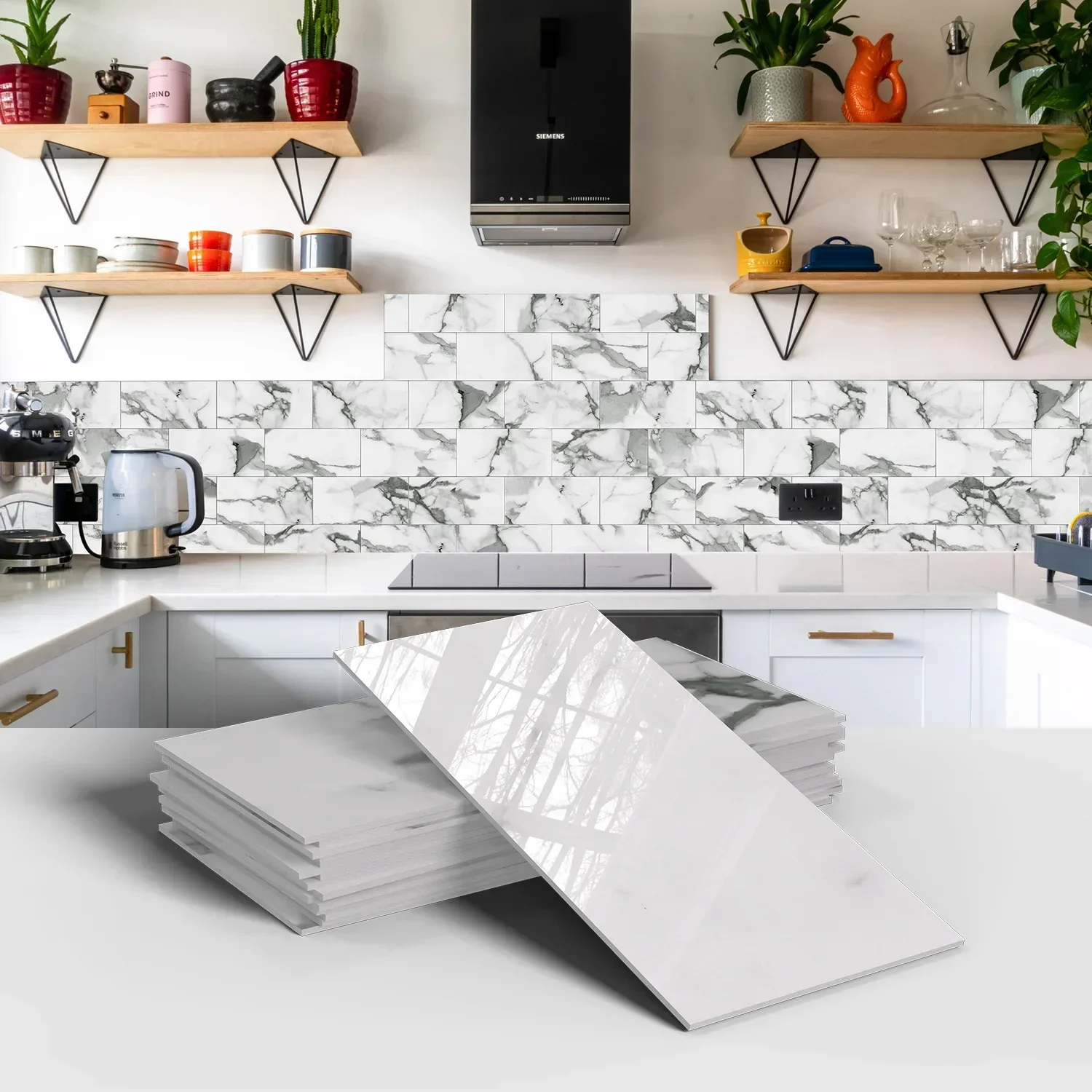 Crystal marble tile wall sticker thickened PET waterproof self-adhesive ...