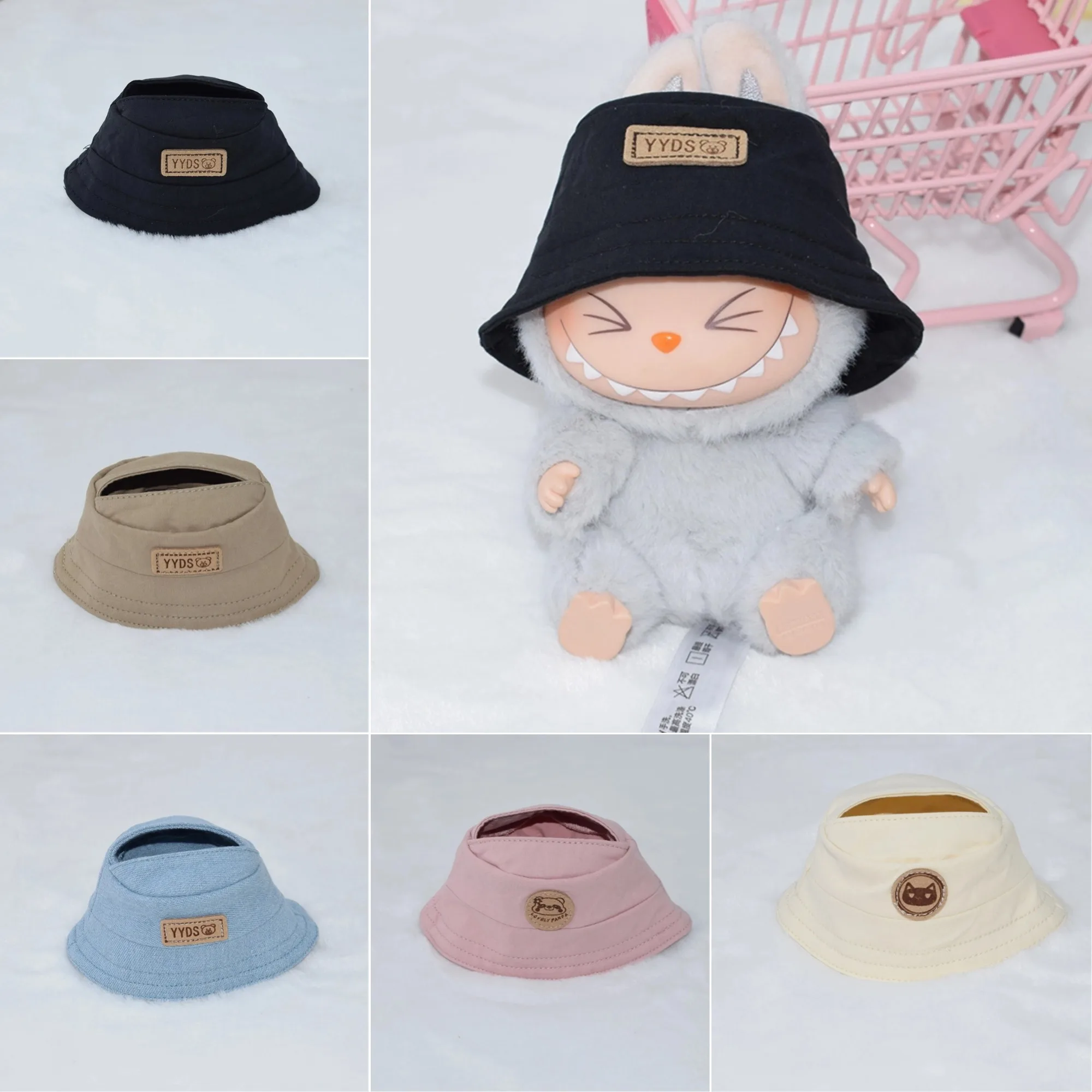 Labubu Doll Hat 15/17cm Plush Doll'S Accessories Bucket Hat Sitting ...