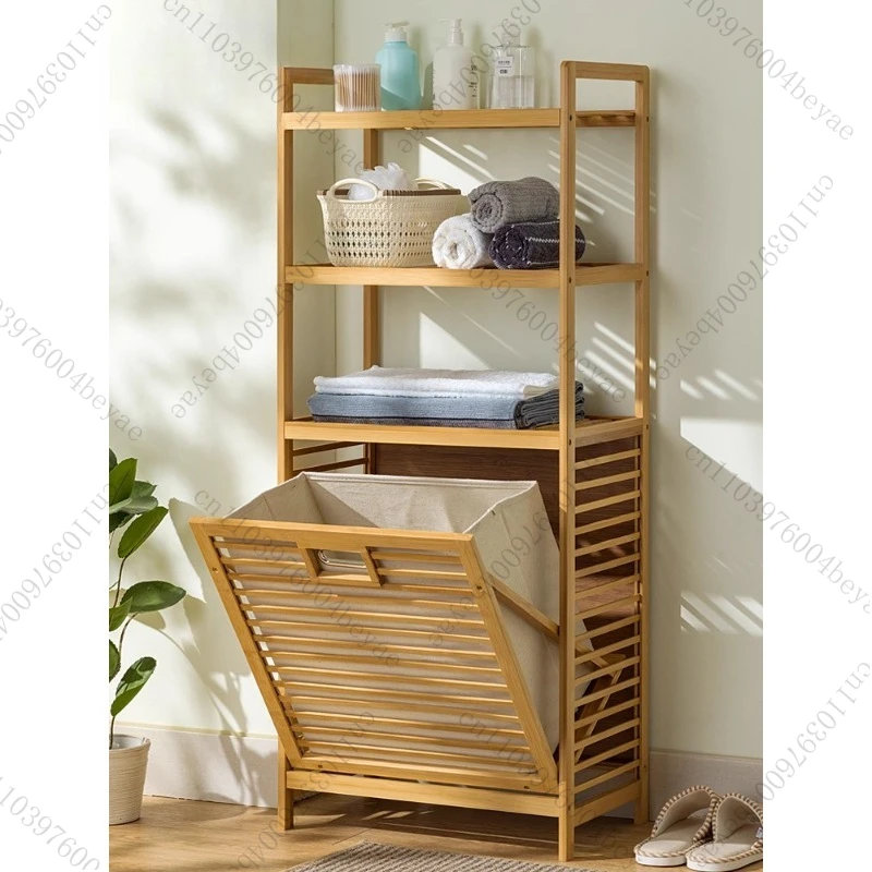 Multi-function Bathroom Dirty Clothes Storage Basket Rack Wooden ...