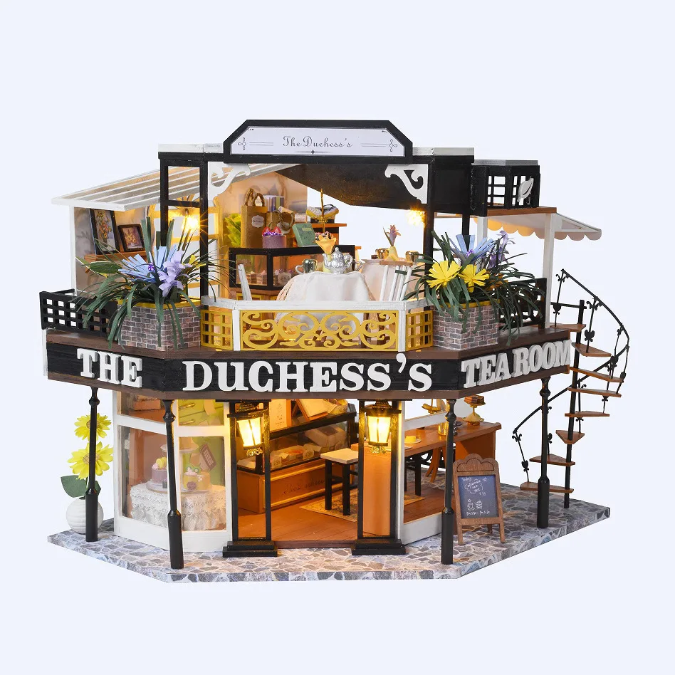 Diy Wooden The Duchess'S Tea Room Cottage Doll Houses Miniature Model ...