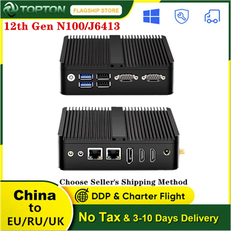 Topton 12th Gen Fanless Mini Computer Alder Lake N100 N95 Quad Core Dual LAN 2*COM NVMe Windows ...