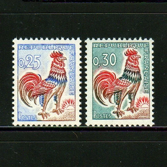 2Pcs-Set-New-France-Post-Stamp-1962-Gallic-Rooster-Engraving-Postage ...