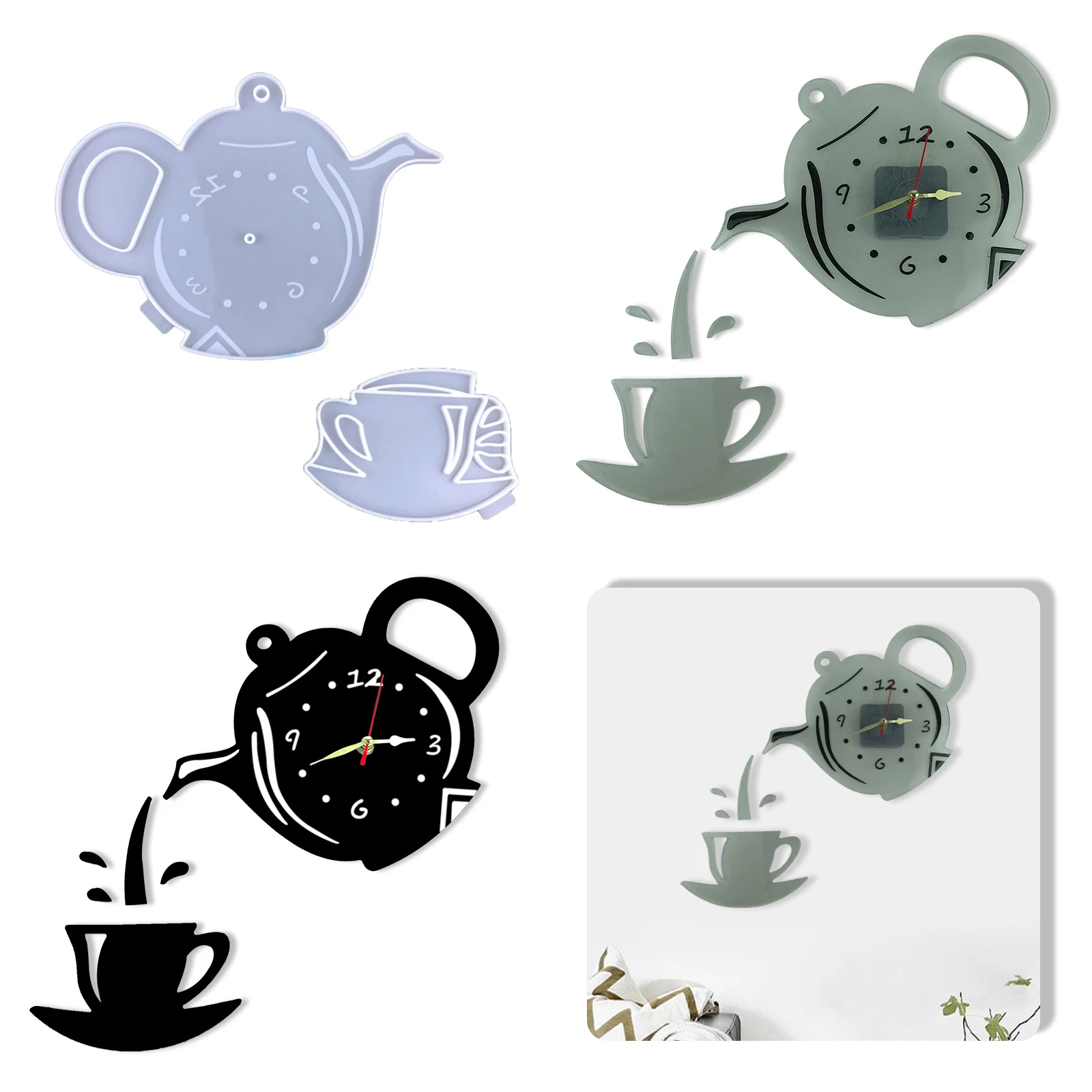 Kettle-Tea-Cup-Clock-Decoration-Epoxy-Resin-Mold-DIY-Crystal-Coffee-Cup ...