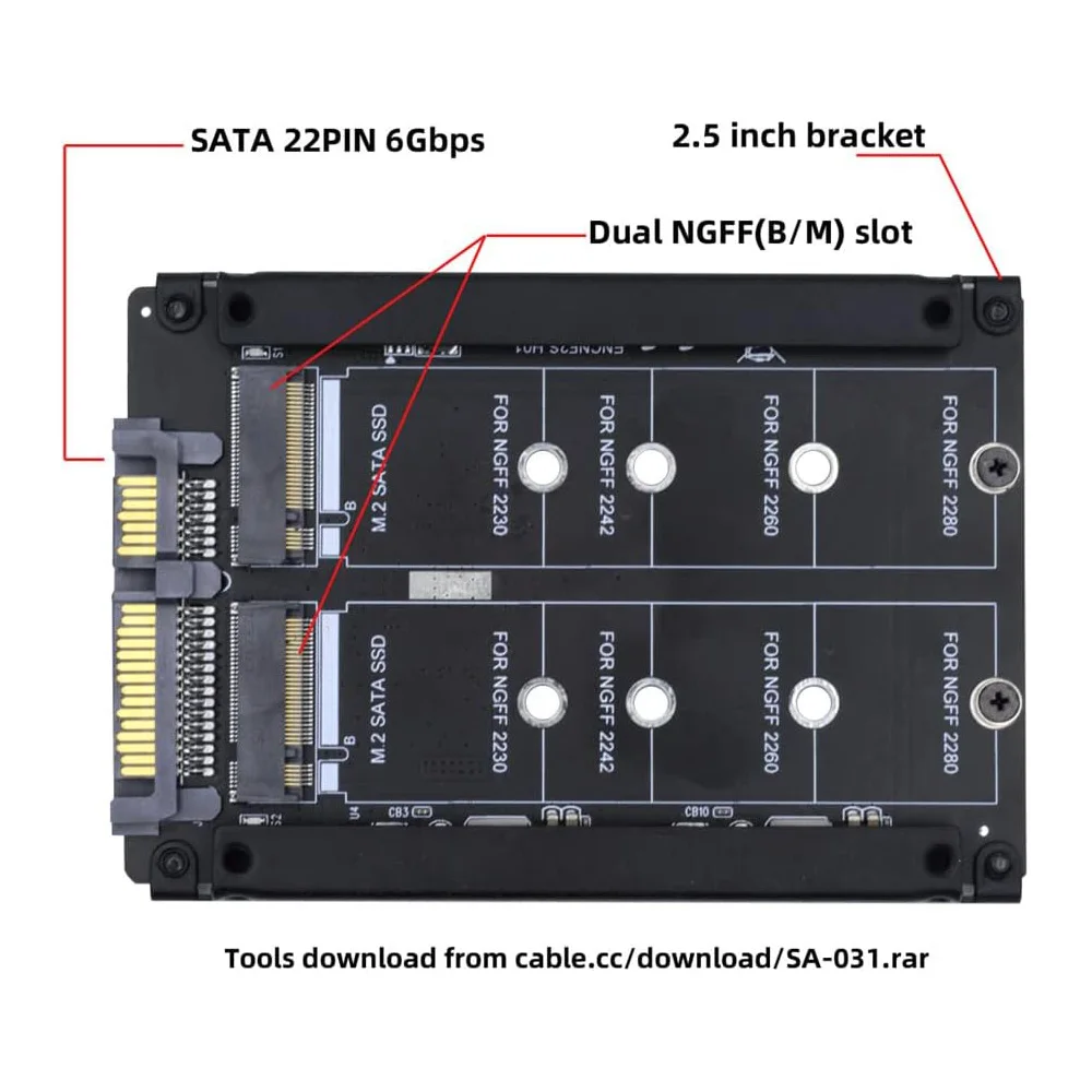 JoniSerl Dual NGFF B+M Key M.2 SSD Card JBOD Raid0 Span Bridge to 2 ...