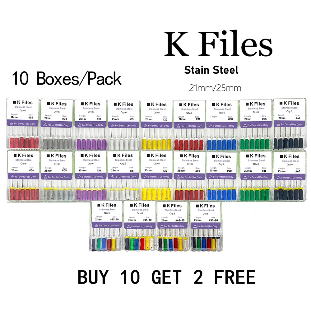 10-Boxes-Pack-Dental-Hand-Use-K-Files-21cm-25mm-Stainless-Steel ...
