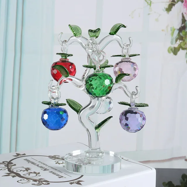 Crystal Glass Apple Tree with 6/10/12/16/18/36pcs Apples Fengshui Craft ...