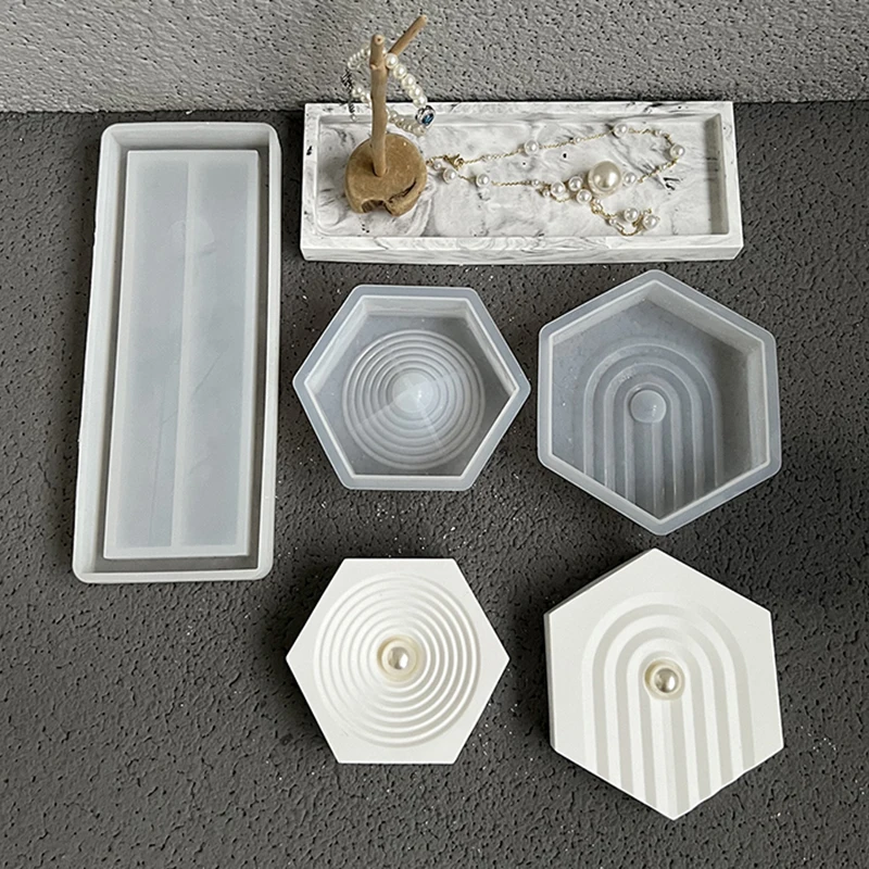 Hexagon-Ring-Holder-Tray-Plaster-Mold-Rectangular-Trinket-Storage-Dish ...