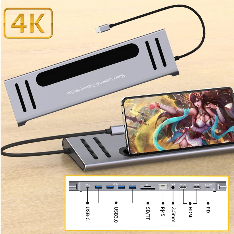 For Macbook Phone Display HDTV Projector usb hub 12 In 1 Multictional ...