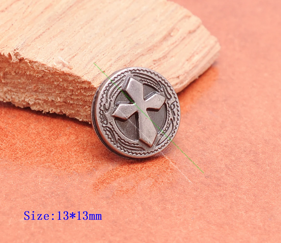 13Mm 30Pcs Biker Antique Sliver Floral Cross Round Stud Rivet Tacks ...