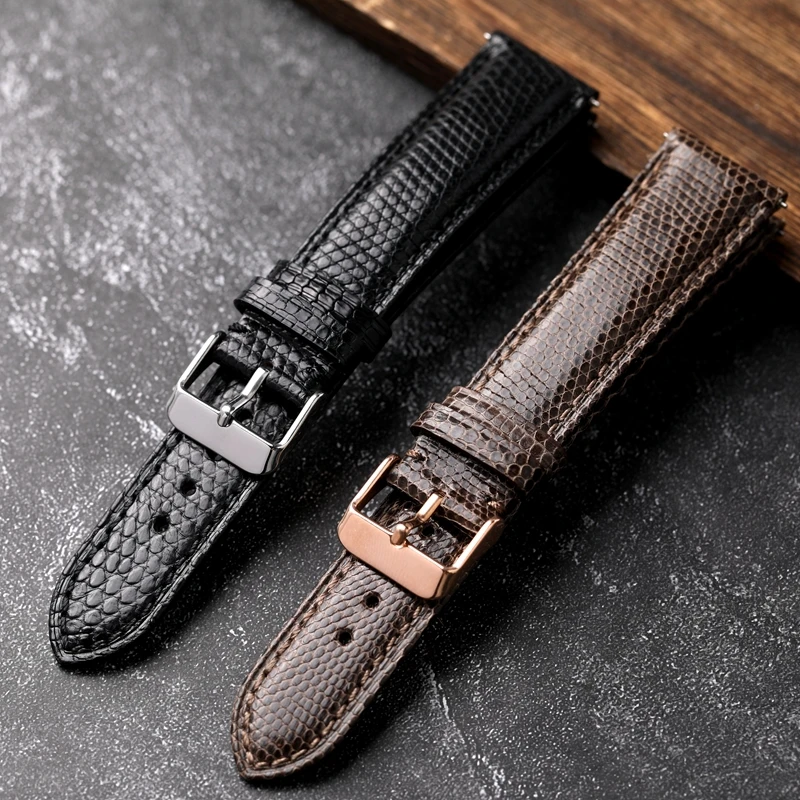 Handmade-Watch-Strap-Lizard-Skin-18mm-19mm-20mm-21mm-22mm-Black-Brown ...