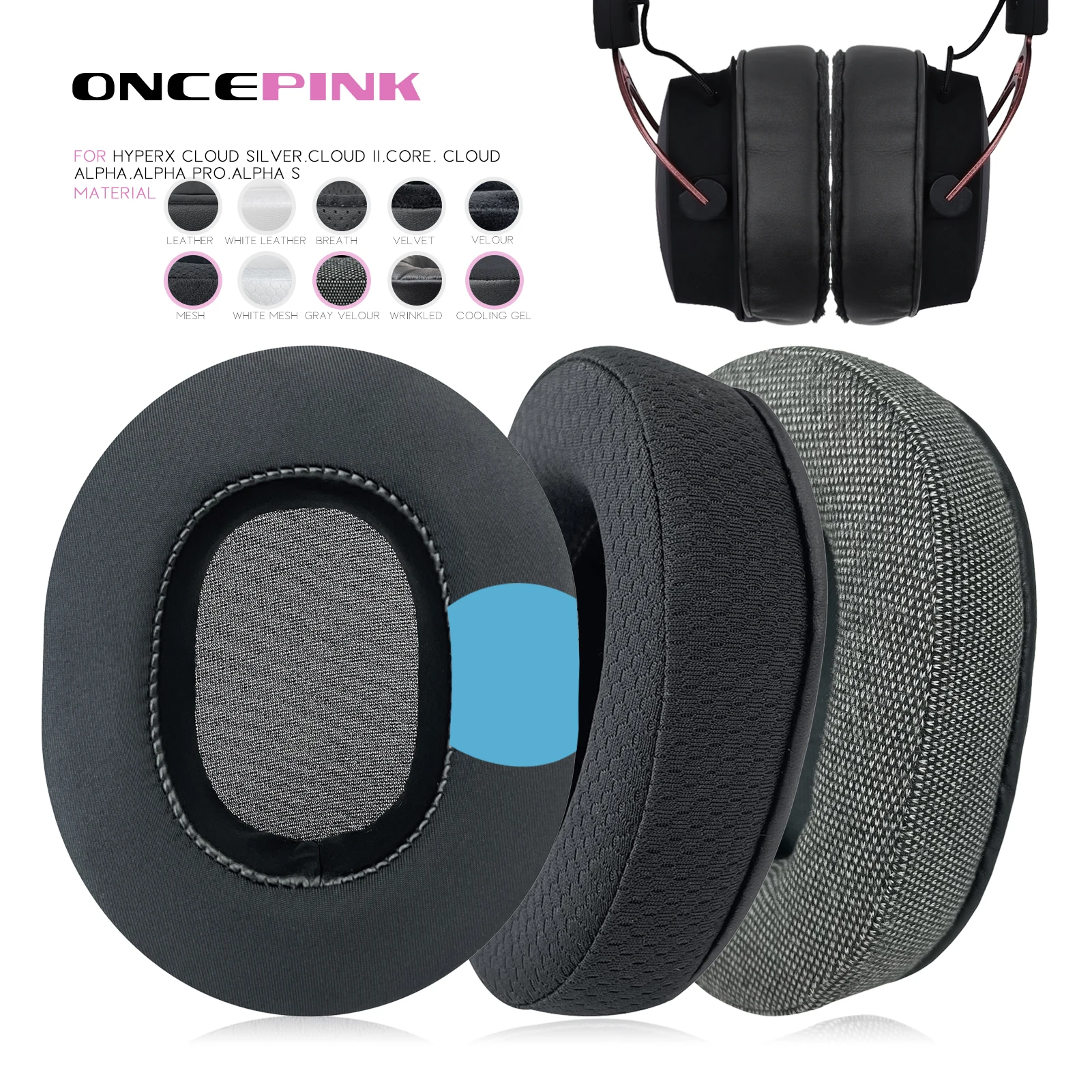 Oncepink-Replacement-Ear-Pads-for-HyperX-Cloud-Silver-Cloud-II-Core ...