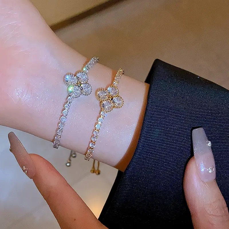 2-PCS-Charm-Zircon-Bracelet-Adjustable-Gold-color-Silver-color-Link ...