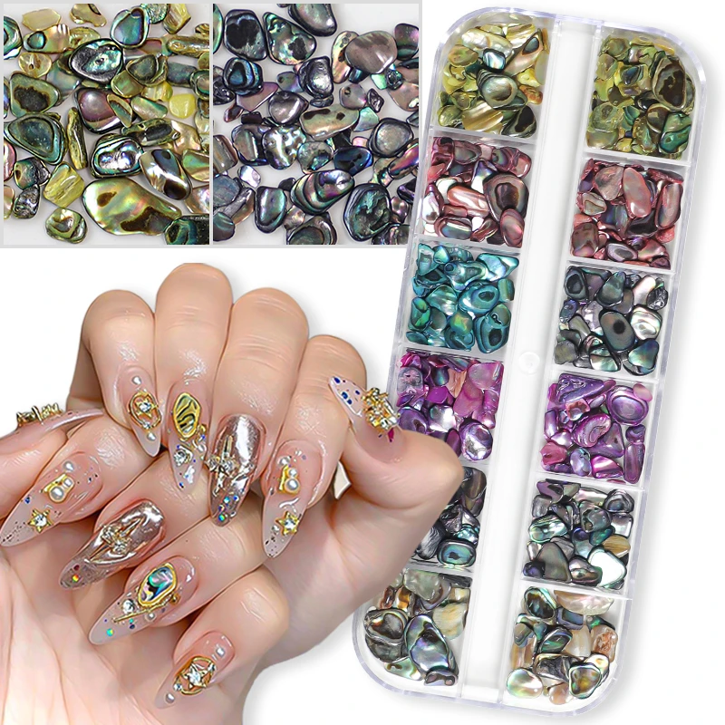 12 Grids Natural Abalone Sea Shell Stone Nail Art Decoration 3d ...