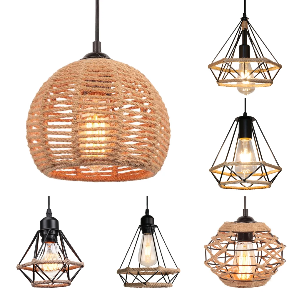 Woven-Pendant-Lamp-Shade-Hanging-Light-Cover-for-Home-Restaurant-Living ...