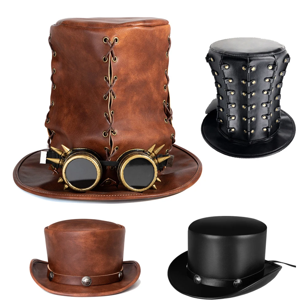 Chap-u-Steampunk-vintage-com-topo-Bowler-de-couro-Steampunk-Chap-u-de ...
