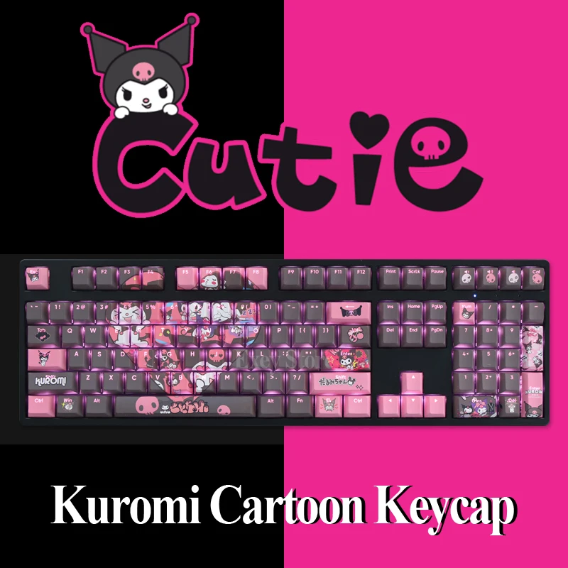 Sanrio Kuromi Cartoon Keycap 108 Keys Mechanical Keyboard Key Cap Pbt ...