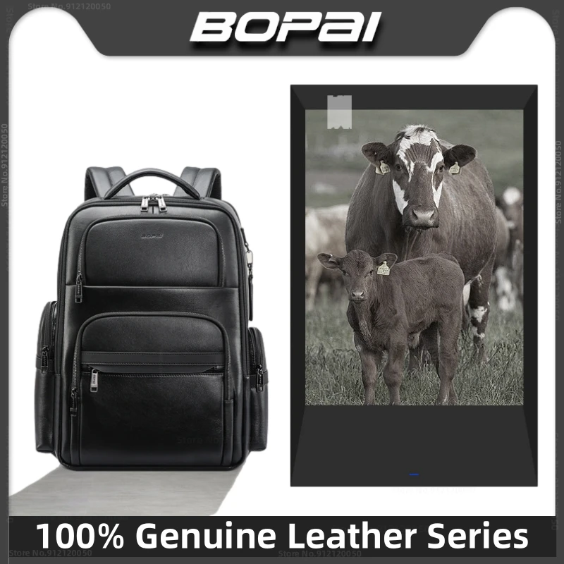 BOPAI genuine leather men's backpack | Fashion Large Capacity School ...