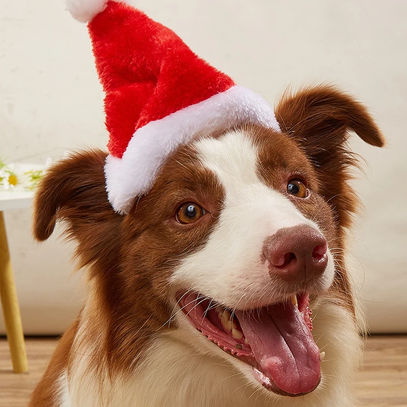 Dog Cats Santa Hat Plush Pet Christmas Headwear Xmas New Year Party ...