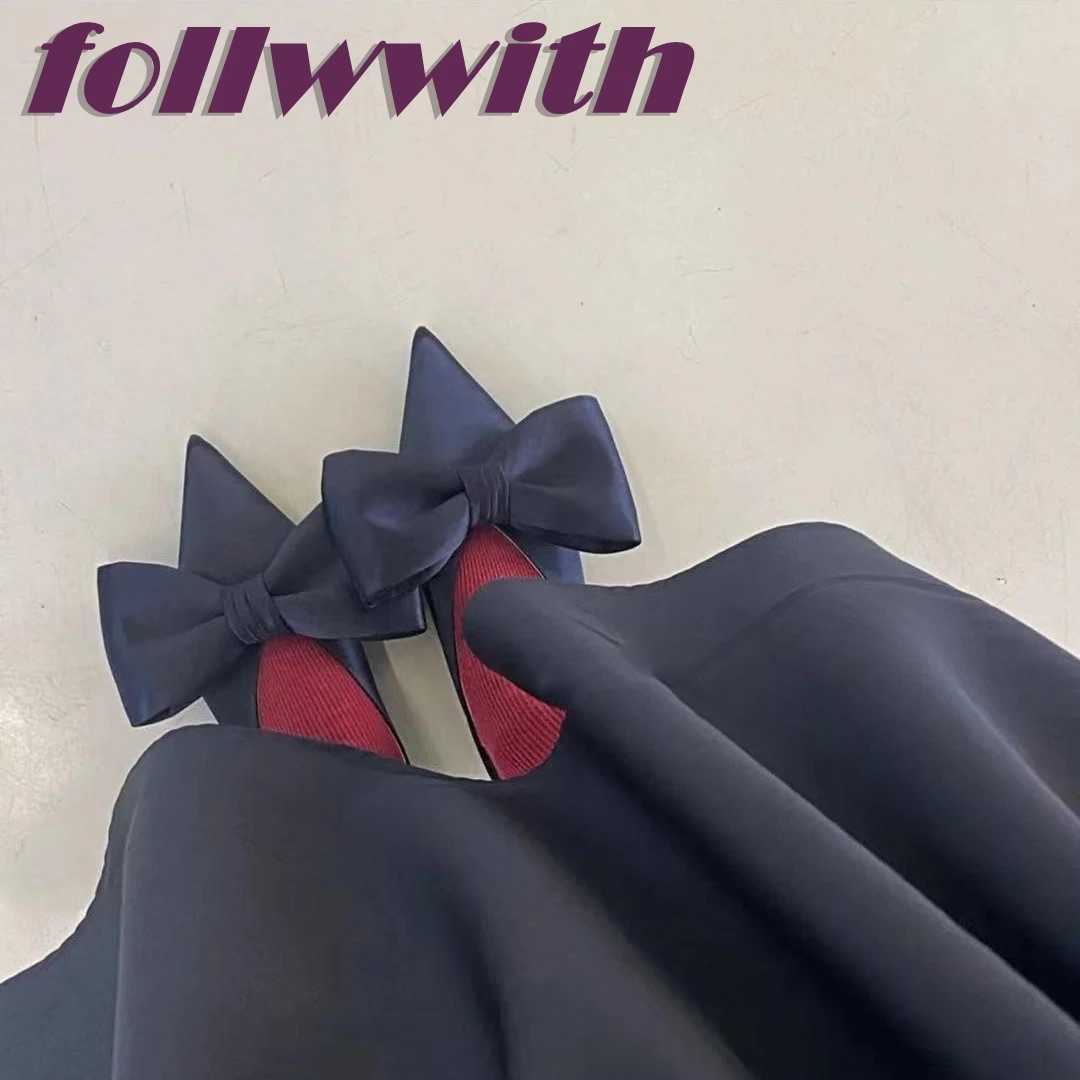 Butterfly-Knot-Black-Solid-Concise-Pumps-Temperament-Pointed-Toe-Slip ...