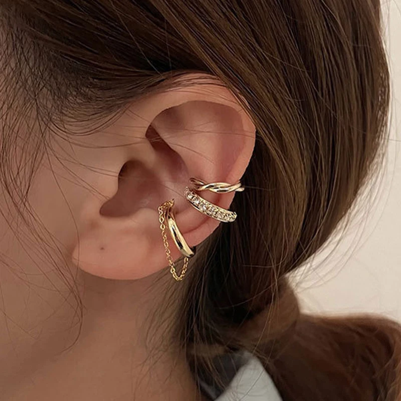 3pcs Irregular Cross Zircon Ear Clip Earring for Women Fashion Simple Geometry No Piercing Ear ...