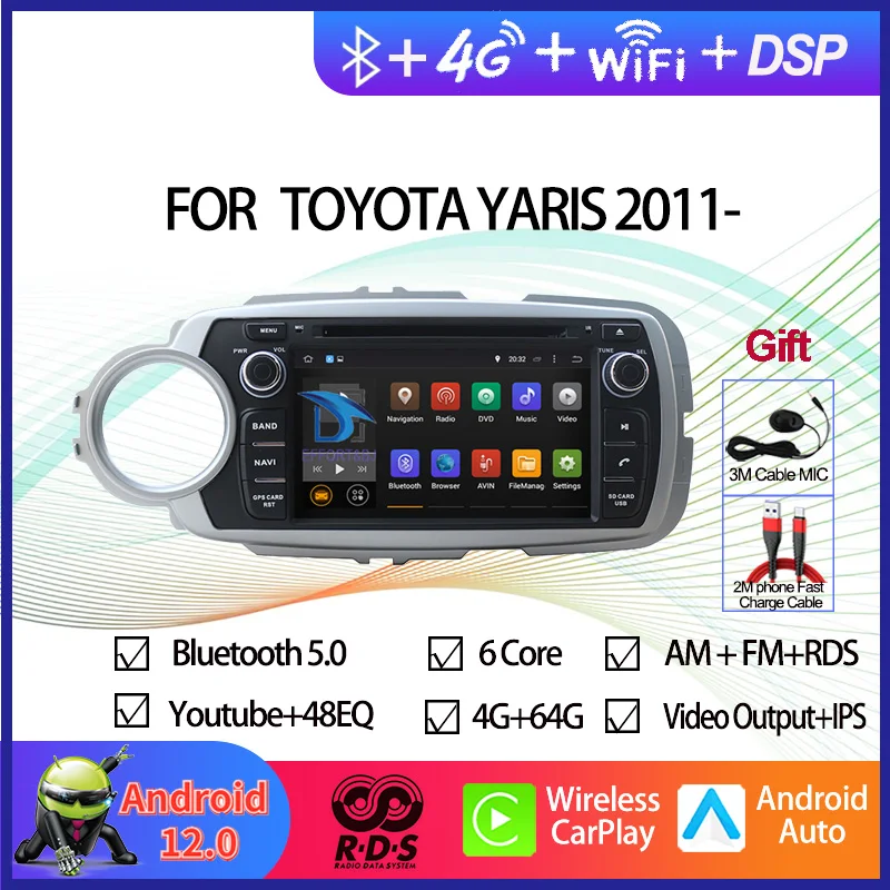 Android-12-Car-GPS-Navigation-Multimedia-DVD-Player-For-Toyota-Yaris ...