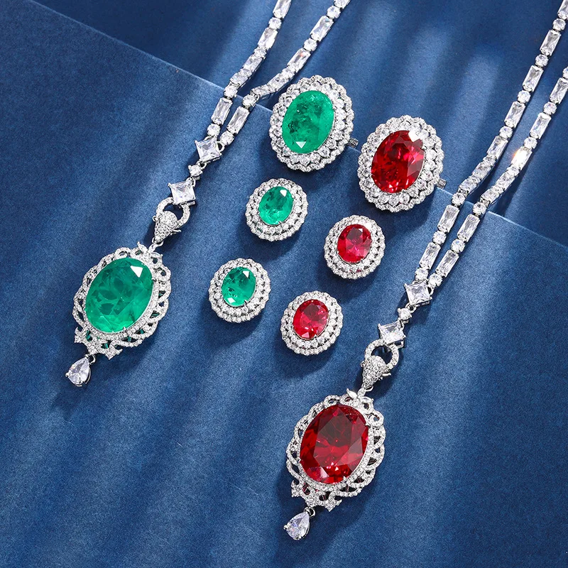 Sterling-925-Silver-Vintage-Lab-Ruby-Emerald-Jewelry-Sets-for-Women ...