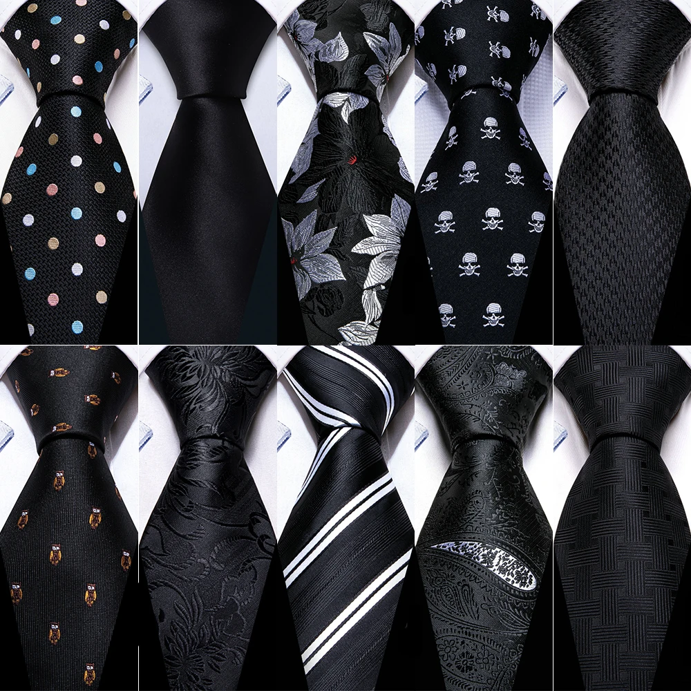 Business-Black-Silk-Ties-For-Men-Classic-Solid-High-Quality-Woven ...