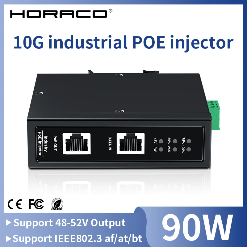 HORACO-10G-industrial-POE-Injector-90W-35mm-DIN-Rail-IEEE-802-3-af-at ...