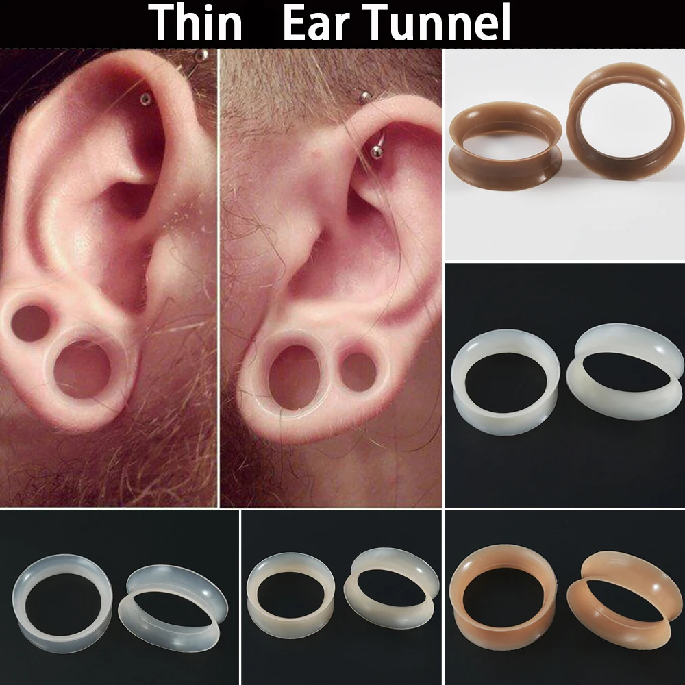 Pair-Skin-Thin-Soft-Flexible-Ear-Tunnels-Double-Flare-Ear-Plugs-Flesh ...