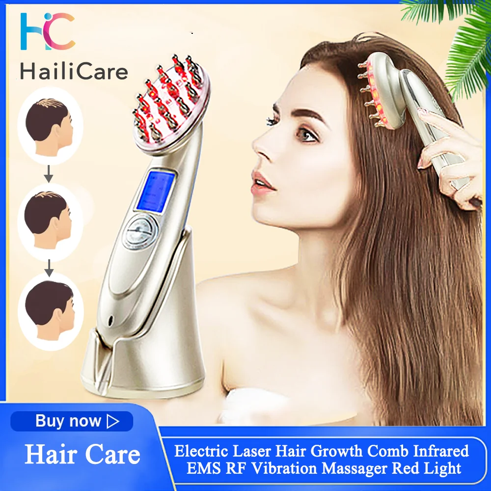 Electric Laser Hair Growth Comb Infrared EMS RF Vibration Massager Red ...