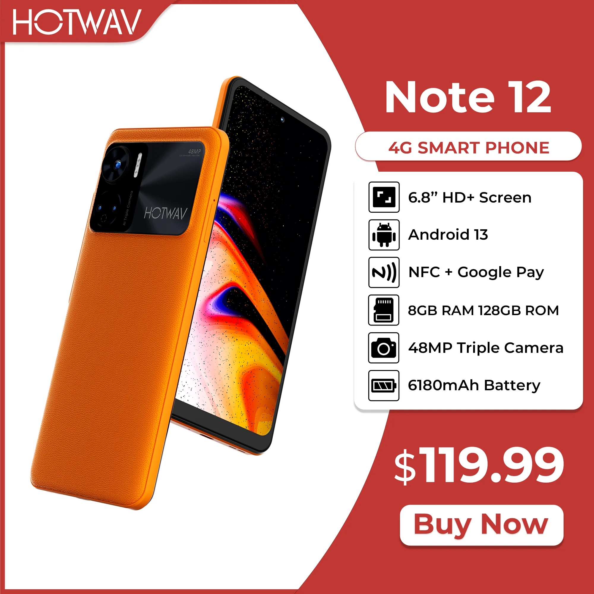 HOTWAV Note 12 Smartphone 6.8'' HD+ Android 13 8GB+128GB Octa Core ...