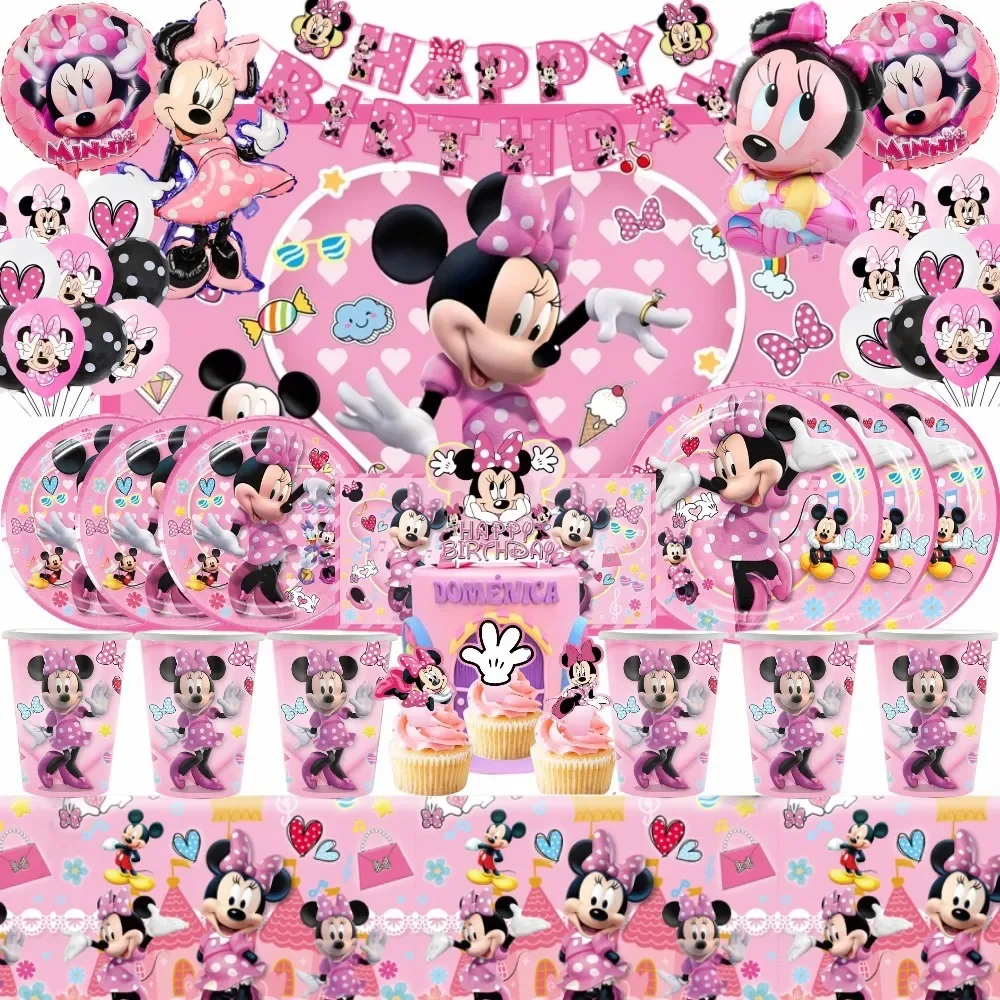 Minnie-Mouse-Party-Decoration-Balloons-Disposable-Tableware-Set-Pink ...