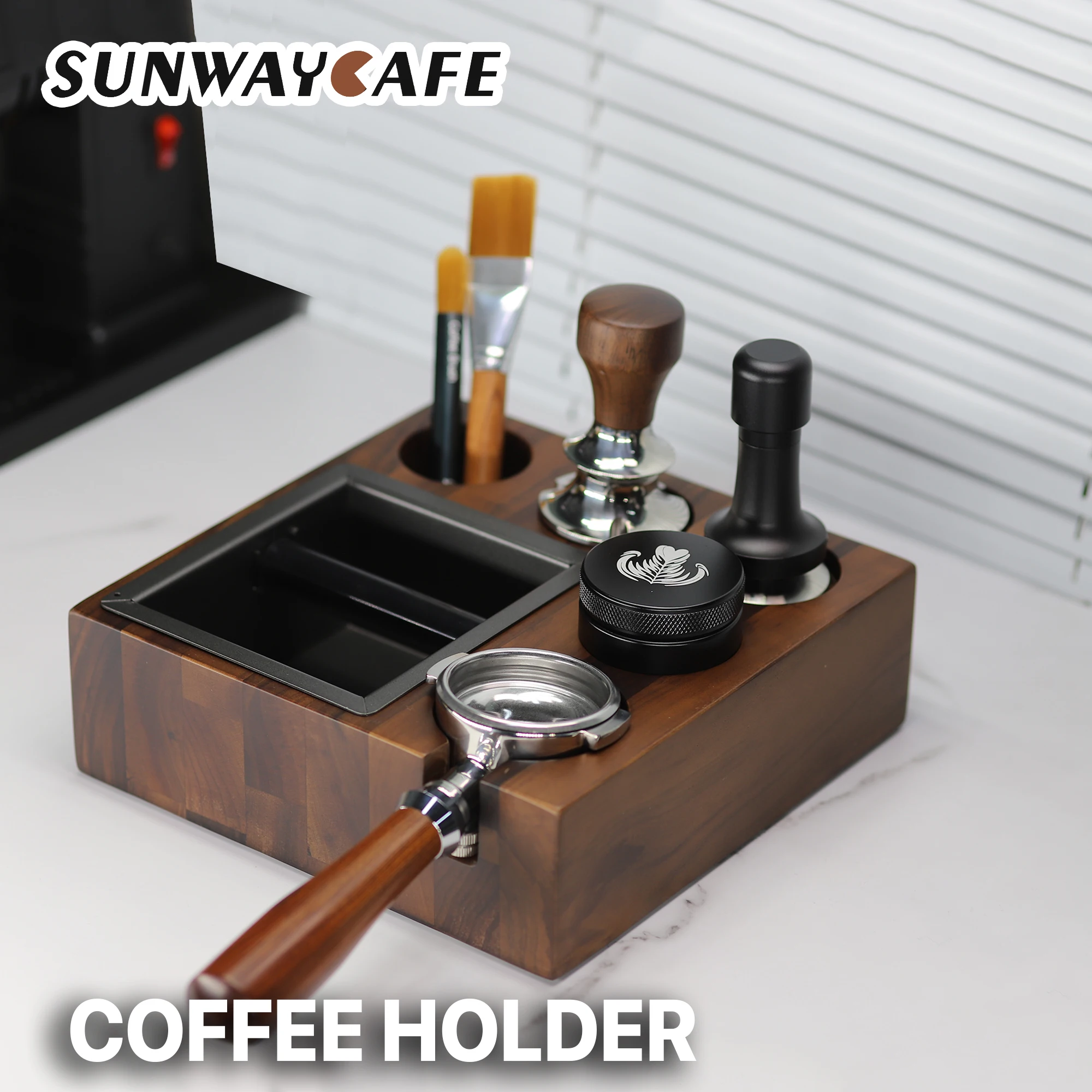 Coffee-Portafilter-Holder-Walnut-Wood-Stand-Espresso-Coffee-Knock-Box ...