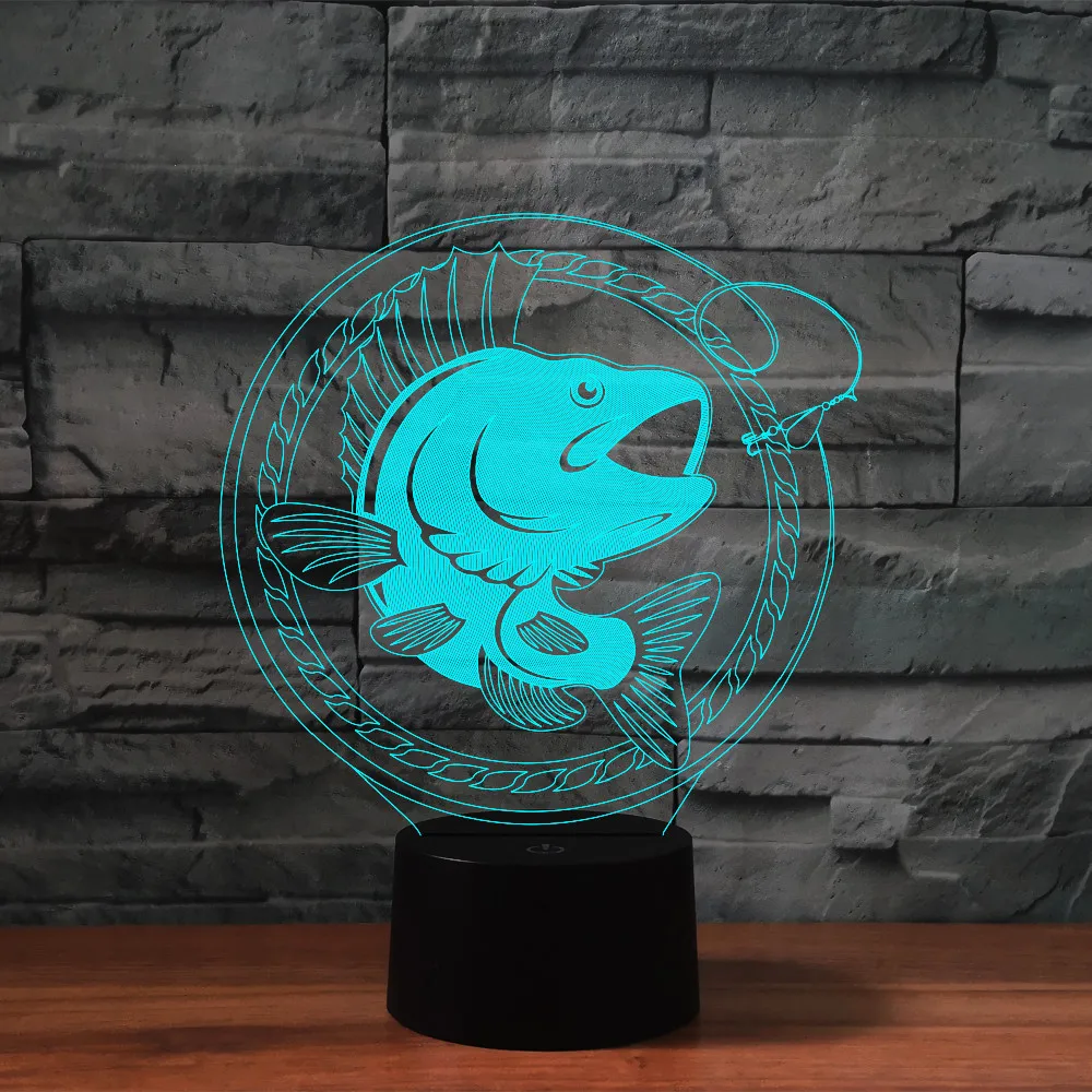 Nighdn Children Night Light Fish 3D Illusion Lamp 7 Color Changing USB ...