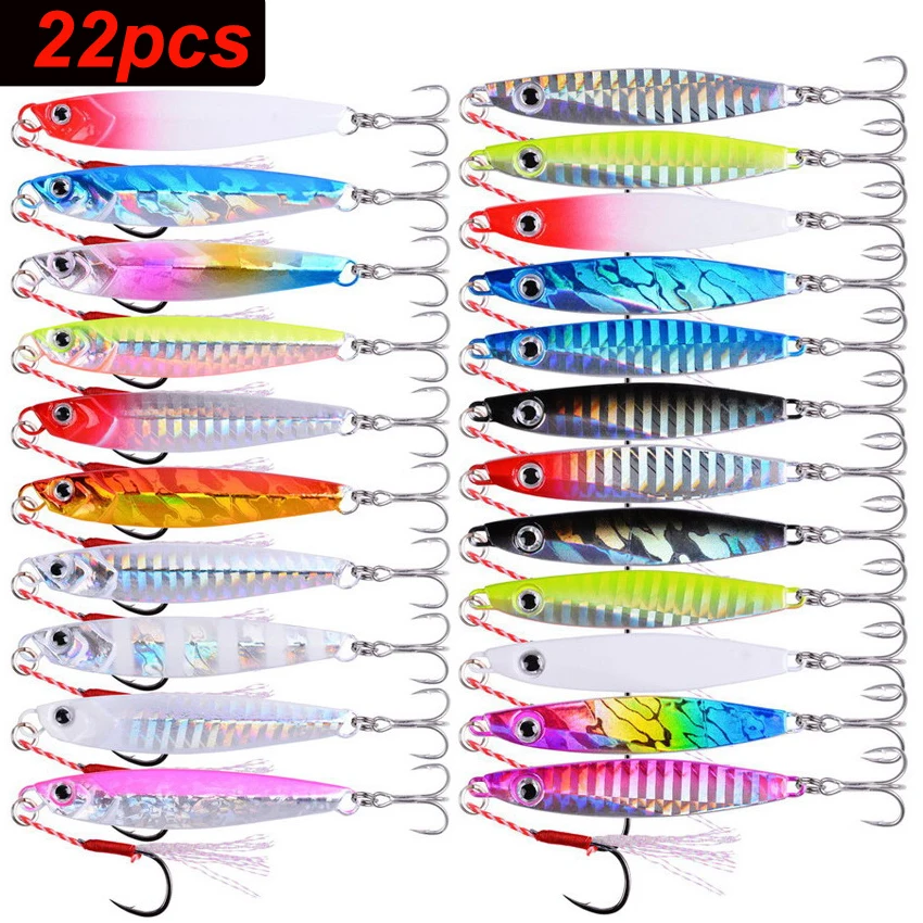 22PCS Glow Jigging Fishing Lures Set 40g 30g 20g 17g 10g 7g Shore Drag ...
