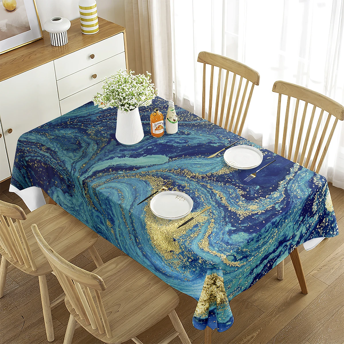 Nappe-de-Table-Rectangulaire-Bleu-Marbr-Texture-Pierre-Ondul-e-Peinture ...