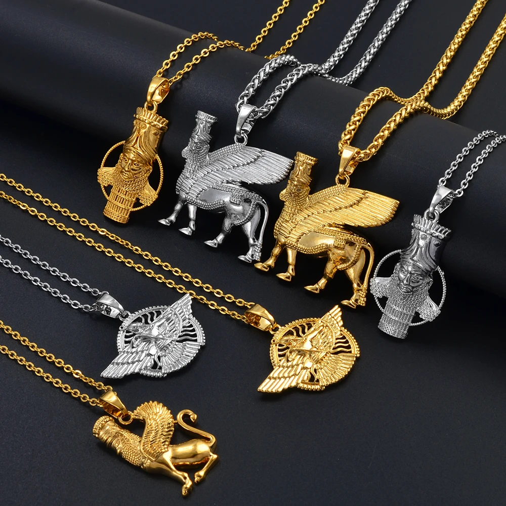 Anniyo Ashur Pendant Necklaces for Women Men Lama,Lamma,Winged Bull ...