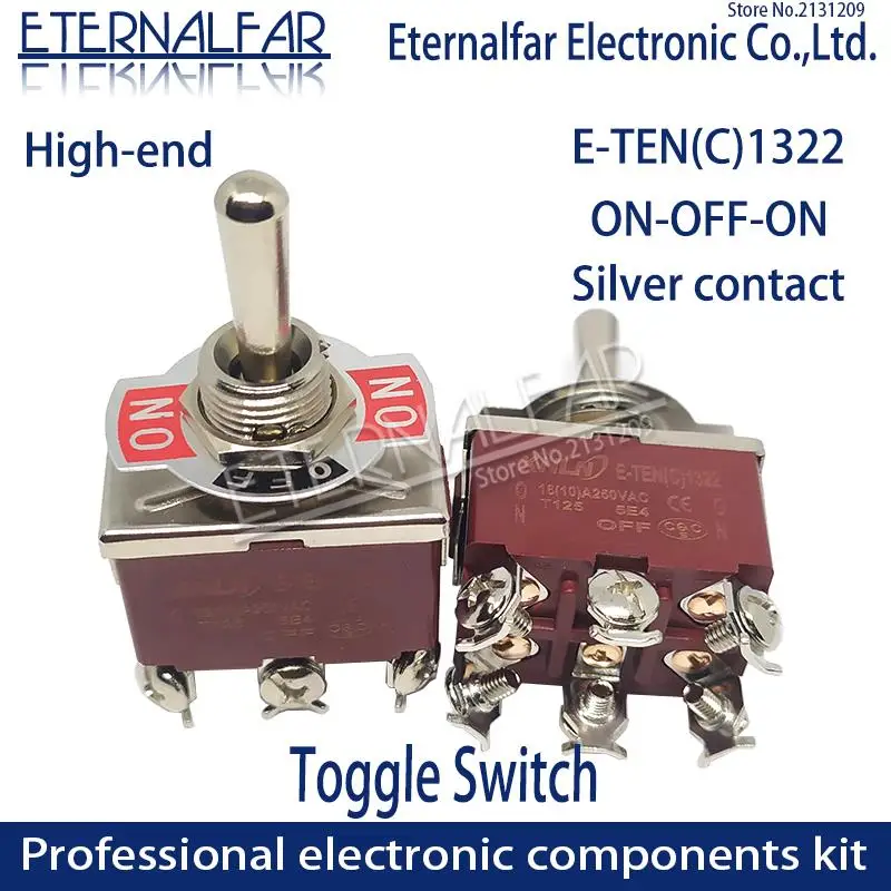 High end E TEN1322 Quality Silver Contact DPST 12MM 16A 250V AC ON OFF ...