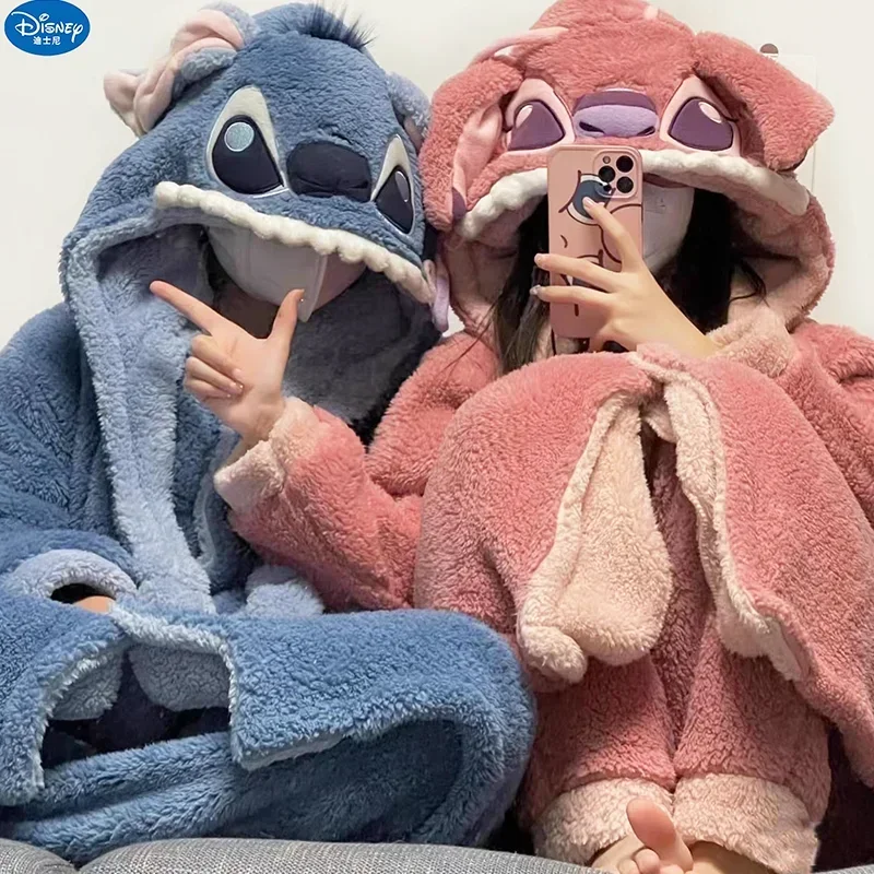 Kawaii-Stitch-Disney-Robe-Stitch-Hooded-Nightgown-Ladies-Thickened-Warm ...